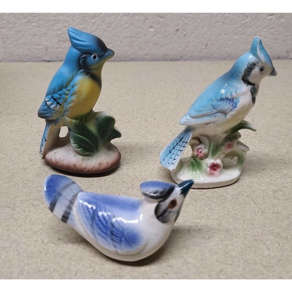 Lefton | Accents | 3 Porcelain Blue Jay Bird Statues Figurines Lot ...
